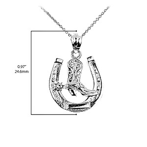 .925 Sterling Silver Lucky Horseshoe with Cowboy Boot Charm Pendant Necklace with Rolo Chain - 16"
