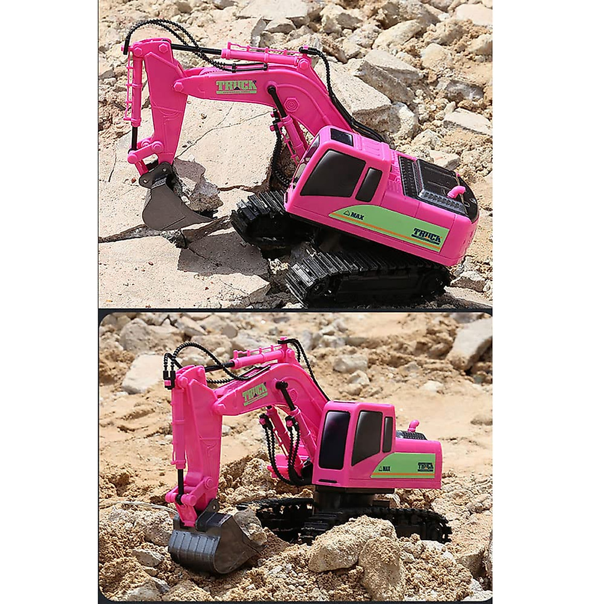 DBXMFZW Remote Control Excavator Toy with Lights,RC Digger Tractor Toy,Digger Hydraulic Construction Vehicles with Alloy Shovel,RC Trucks Toys for Boys Girls Kids