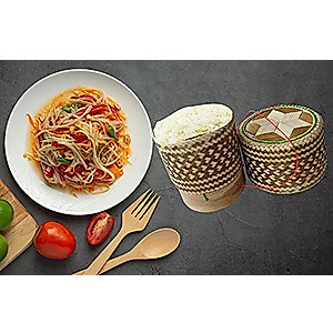 Heavens Tvcz Serving Basket Bamboo Sticky ''KRA-Tip'' Thai Laos Rice Handmade Traditional Weave Wickerwork Vegetable Based Dye Serving Travel Picnic Keeping Rice After Steaming Keep Sticky Rice Warm
