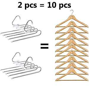 2 Pack Trouser Hanger Space Saving 5 in 1 Stainless Steel Magic Trousers Hanger