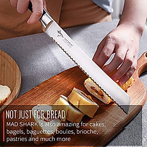 MAD SHARK Bread Knife 8 Inch Pro Serrated Bread Cutter,German High Carbon Stainless Steel Cake Knife with Ergonomic Handle, Ultra Sharp Baker's Knife