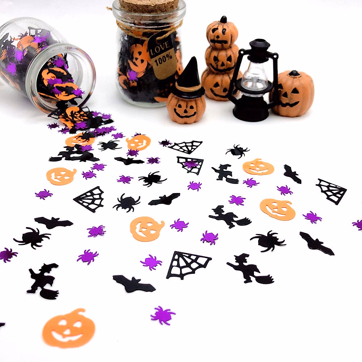 Halloween Confetti | Glitter Confetti Sprinkles for Party Table Scatters Decoration | Pumpkin Bat Witch Spider Confetti for Party Supplies | Metallic Foil | 45g 1.6OZ 1100Pcs