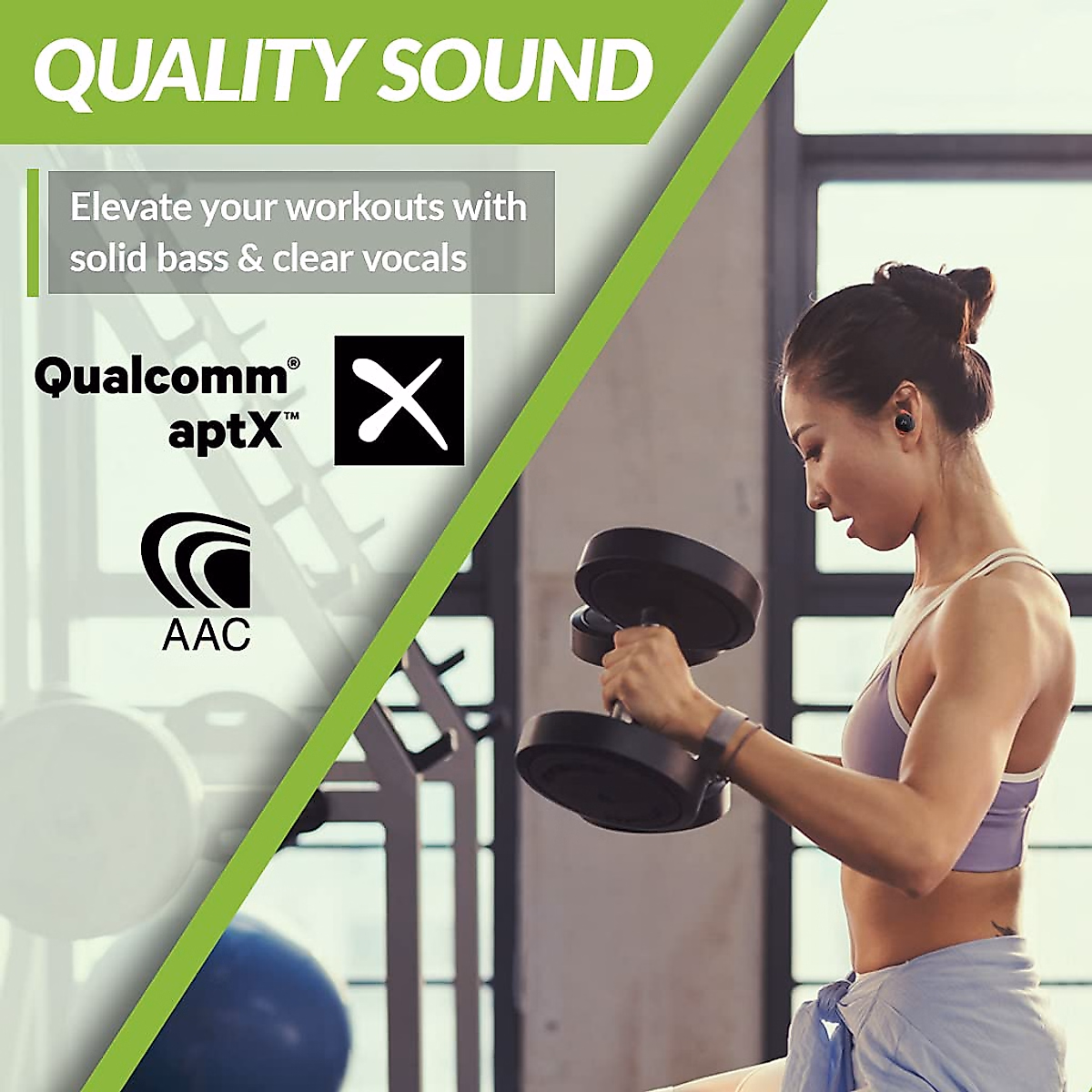 Avantree Wireless Earbuds with Ear Fins for Running Sport Workout Exercise, IPX7 Sweatproof, Bluetooth 5.0 Earphones, Comfortable Snug Fit, 120Hrs, aptX Great Sound, Volume Control - TW106