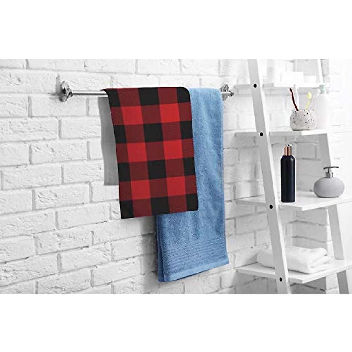 oFloral Black and Red Buffalo Check Plaid Hand Towels Cotton Washcloths,Classic Lumberjack Plaid Checker Pattern Soft Towels for Bath/Yoga/Golf/Hair/Face Towel for Men/Women/Girl/Boys 15X30 Inch