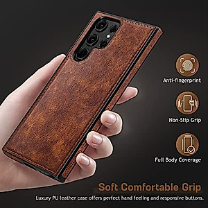 LOHASIC for Galaxy S23 Ultra Case, Premium Leather Luxury Business PU Non-Slip Grip Shockproof Bumper Full Body Protective Cover Phone Cases for Samsung Galaxy S23 Ultra 5G 6.8 inch - Brown