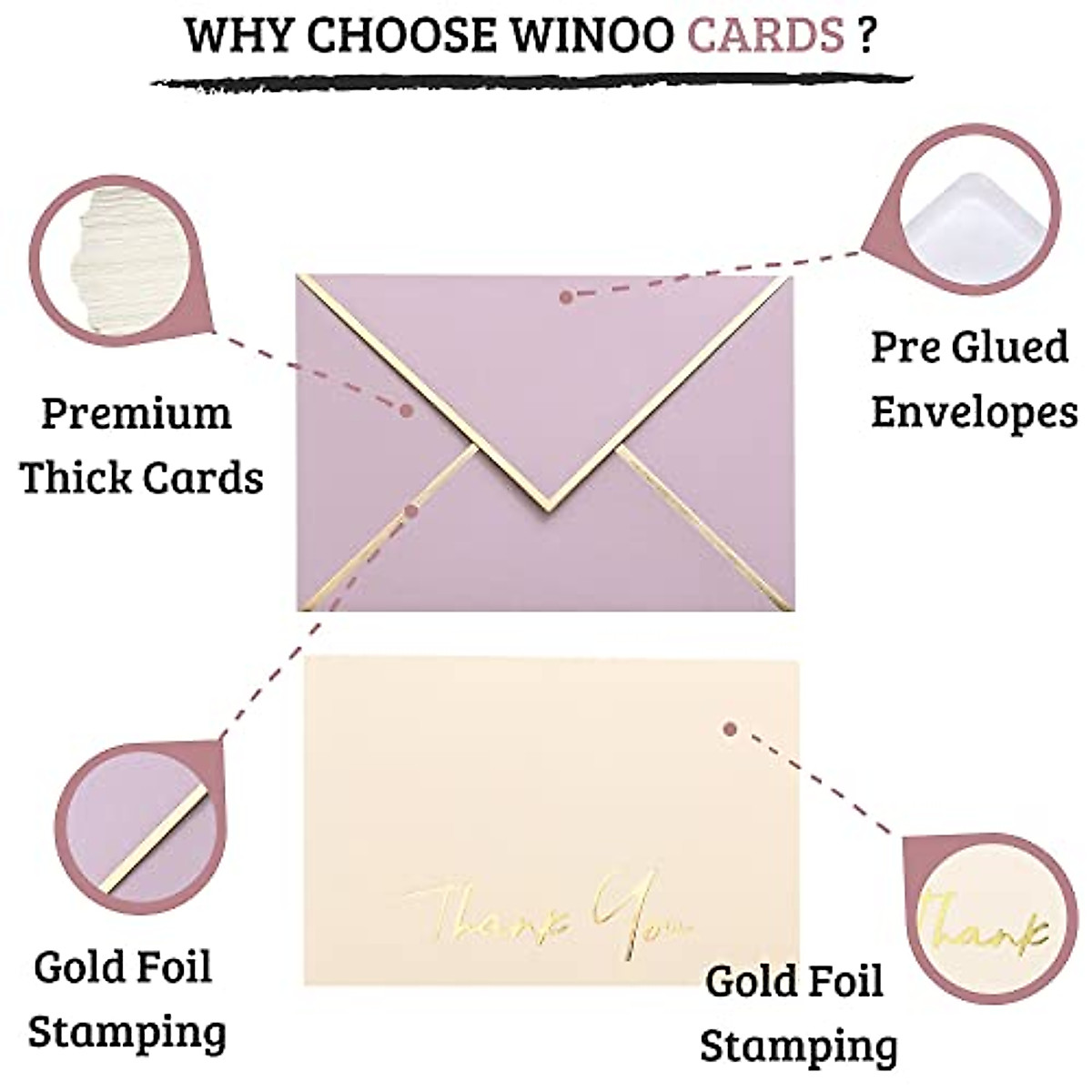 Heavy Duty Thank You Cards with Envelopes - 36 PK - Gold Thank You Notes 4x6 Inches Baby Shower Thank You Cards Wedding Thank You Cards Small Business Graduation Funeral Bridal Shower (Dusty Pink)