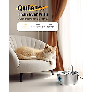 Cat Water Fountain Stainless Steel: Cat Fountain for Drinking Dog Water Bowl Dispenser 108oz/3.2L Automatic Kitty Spout Metal Pet Water Fountain Indoor KOOGMOON