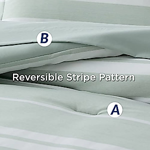 Bedsure Bed in a Bag Queen Size 7 Pieces, Sage Green White Striped Bedding Comforter Sets All Season Bed Set, 2 Pillow Shams, Flat Sheet, Fitted Sheet and 2 Pillowcases