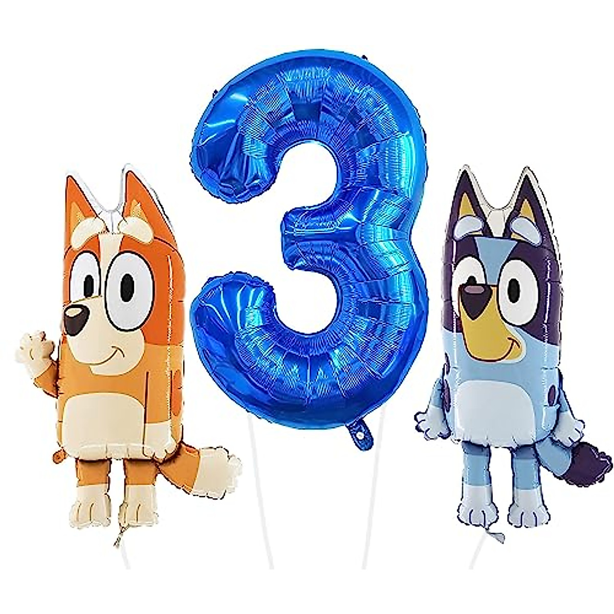 Toyland® Bluey & Bingo Foil Balloon Birthday Pack - 2 x 32" Character Balloons & 1 x 40" Number Balloon - Kids Party Decorations