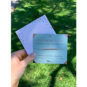 Lucky Feather 21st Birthday Gifts For Her - 14K Gold Dipped Beads Bracelet on Adjustable 7”- 8” Cord - Women Turning 21 Birthday Gifts For Her (rose-gold-plated-base)