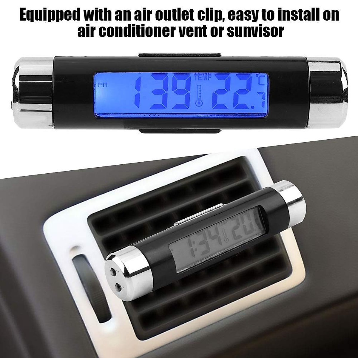 Qiilu Car Digital Clock Thermometer, Car Digital Clock with Thermometer, Portable Clock for Car Dashboard Clip-On LED Backlight Only Celsius