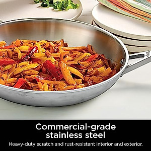 Ninja C90030 Everclad Commercial-Grade Stainless Steel 12" Fry Pan, Tri-Ply Pans, Oven Safe to 600°F, PFAS Safe, All Stovetops & Induction Compatible, Stainless