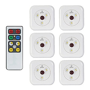 LED Under Cabinet Slim Puck Light 6-Pack, Universal Remote Control Included, Dimmable, Push Button On/Off Switch, White Finish, 18 Batteries Included, 3000K Soft White,26044