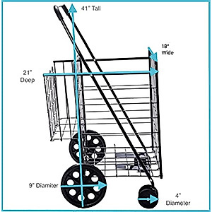 LS Jumbo Deluxe Foldable Utility Shopping Cart with Dual Swivel Wheels and Double Basket- 200 lb Capacity