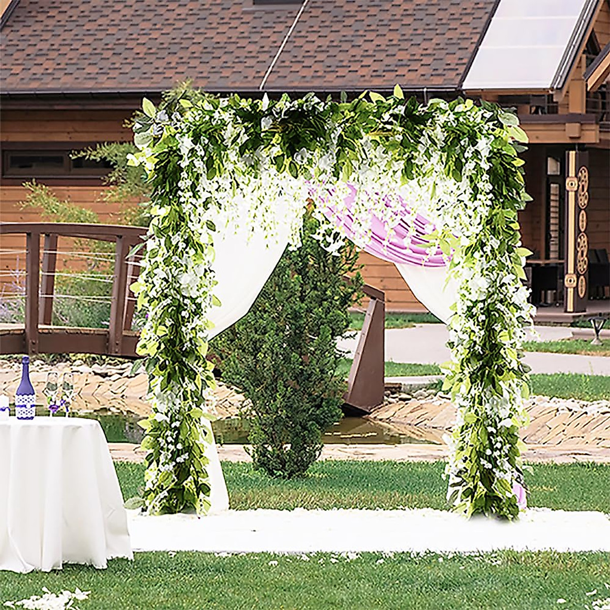 5 Pcs Wisteria Garland Artificial Flower Arch Floral Garland Decor Fake Hanging Flowers for Wedding Arch
