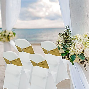 Maiangel Spandex Chair Sashes Bands 50PCS Stretch Chair Ties Bows with Buckle Slider for Wedding Party Banquet Decoration (Gold)