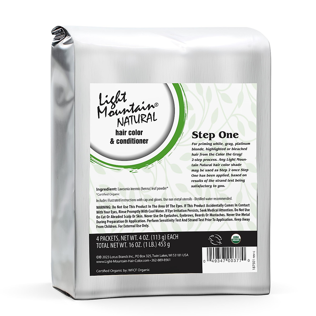 Light Mountain Natural Color the Gray Step 1 - Bulk 1 Pound Powder for Covering White, Gray, or Platinum Blond Hair, 16 Oz