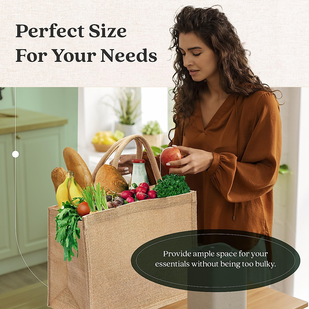 Jute Tote - 17" x 13" x 7" Multipurpose Lined Burlap Bag - Beautiful Design & Color - Lunch, Beach, Market, Bridesmaid, Gift, Mama Tote