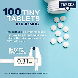 Freeda Biotin 10000 mcg - Kosher Biotin 10000mcg Hair Skin and Nails Vitamins for Hair Growth - Biotin Pills Hair Growth Vitamins B7 - Superior Biotin Supplement Hair Vitamins for Women & Men (100 Ct)