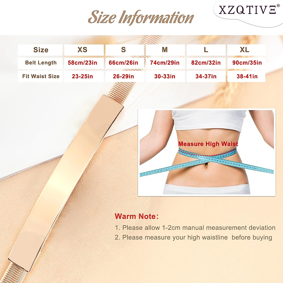 XZQTIVE 2 Pieces Women Skinny Metal Chain Waist Belt Stretchy Saree Cinch Belt for Dress Gold Sliver (00 Gold, Fit waist 30-33 in)