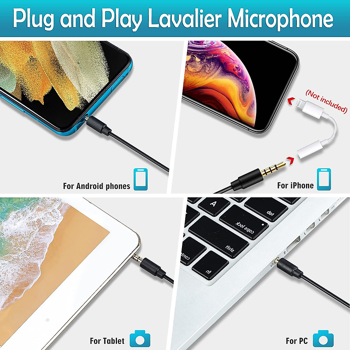 FULAIM Lavalier Lapel Microphone for Smartphone, 19.7Ft Professional Omnidirectional Clip Mic for YouTube/Interview/Recording for PC, Laptop