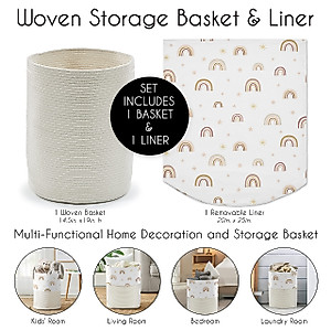 Sweet Jojo Designs Boho Rainbow Girl Woven Laundry Basket Hamper Cotton Rope Storage Bin Dirty Clothes Toys Closet Organizer Removeable Liner Blush Pink Yellow Tan Bohemian Modern Vintage Gold Neutral