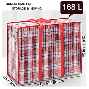 Heavy Duty Jumbo Moving Bags, 168L Oversize Organizer Storage Bags With Durable Zippers for Clothes Comforter Pillow, Water-proof Totes for Carrying Camping Bedding (Set of 4) Red