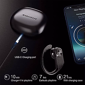 Nidiox Wireless Earbuds Deep Bass in-Ear Touch Control Waterproof, Mono&Twin Mode/30H Playtime/USB-C Charging Case/Built-in Mics for Running Gym Workout