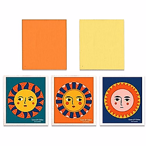 Enzo & Chino Swedish Dishcloths for Kitchen | Reusable Paper Towels Washable | 5 Pack Sun Print Swedish Dish Towels | Non-Scratch Cellulose Sponge Cloths | Biodegradable, No Odor