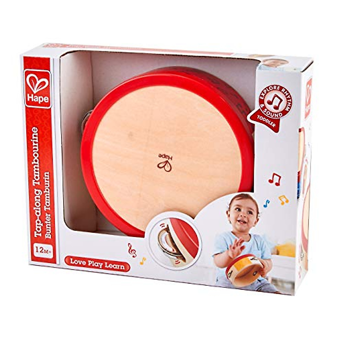Hape Tap-Along Tambourine | Wooden Tambourine Drum for Kids, Musical Instrument for Children 12 Months and Up