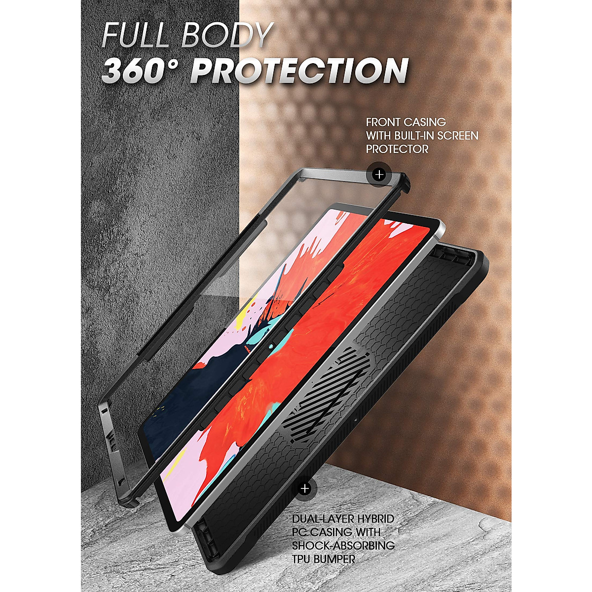 SUPCASE UB Pro Series Case for iPad Pro 12.9 inch for 2020 Release only, Support Apple Pencil Charging with Built-in Screen Protector Full-Body Rugged Kickstand Protective Case (Black)