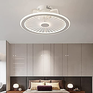 CHANFOK Low Profile Ceiling Fan with Lights, Modern Indoor Flush Mount Ceiling Fan with Remote Control LED Dimming Multi-Speed Invisible Blades Timing 19" (White)