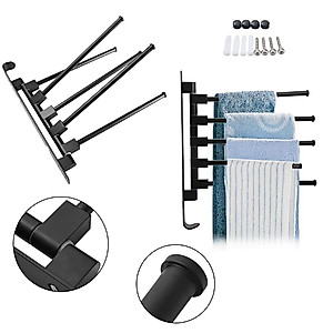 Toxz Swivel Towel Holder 5-Arm Swing Bar Wall Mount Rack Towel Hanger for Bathroom,Rustproof Waterproof Oxidized Alluminum Material(Ship from US!)