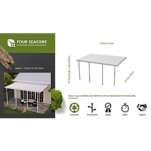 Four Seasons Outdoor Living Solutions TWV Series 20X12ft High-Grade Aluminum Attached Patio Cover Awning, 4 Posts, 20 Lb. Snow Load, White