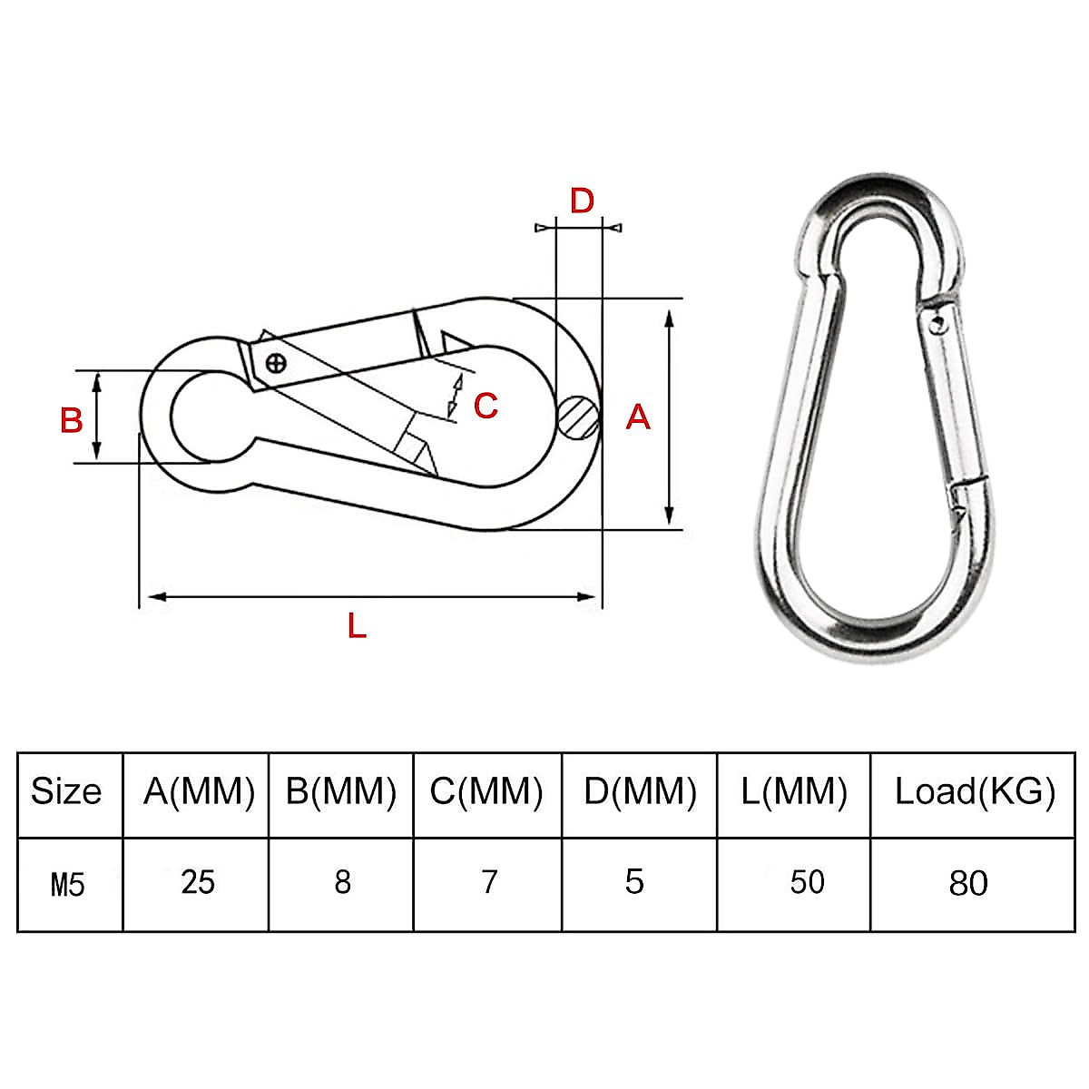 30 Packs Spring Snap Hook M5 1.97inch Stainless Steel 304 Carabiner Clips Keychain Heavy Duty Quick Link Hook for Camping, Hiking, Outdoor and Gym, Small
