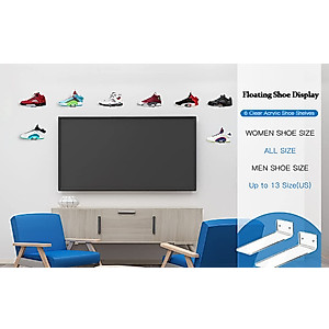 Acrylic Floating Shoe Display Shelves, Floating Shoe Display Shelf, Clear Acrylic Floating Shoe Display Stands Sneaker Shelves Wall Mounted, Acrylic Shoe Shelf, Floating Shoe Shelf for Wall Set of 6