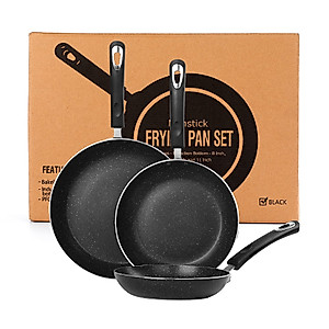RATWIA Frying Pan 3-Piece Set, Nonstick Skillet Set for Induction Cooktop, Frying Pan Nonstick 8 Inch+9.5 Inch +11 Inch (Black)