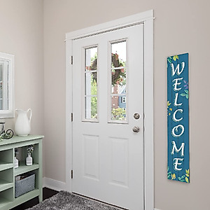 My Word! Porch Leaner Sign, 8x46.5in, Composite, Rustic Farmhouse Decorative Signage, Blue Leaves Welcome