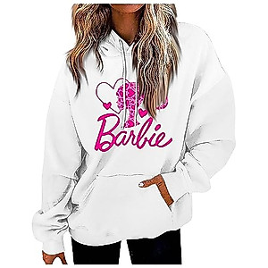 wkind olades Bar-bie Come On Let's Go Party Hoodies for Women Oversized Hooded Sweatshirts Fleece Casual Long Sleeve Pullover Loose Lightweight Fall Clothes 2023 White