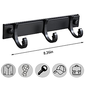 Geobella Coat Hooks Wall Mounted with Rail Silding Hooks for Hanging Coats Purse Clothes Jacket Backpack Entryway,Towel Racks Bathroom Black (3 Hooks, 1 Pack)