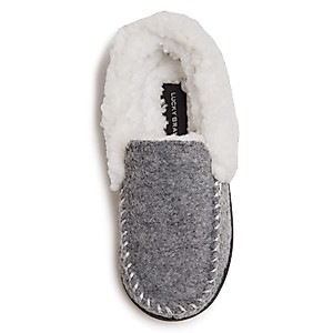 Lucky Brand Boy's Faux Wool A-line House Shoes for Kids, Memory Foam Slippers, Grey/White, 9/10