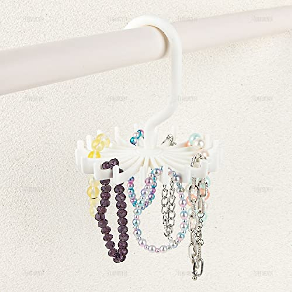 AUEAR, 8 Pack 360 Degree Rotating Scarf Hanger 20 Hooks Twirl Plastic Ties Hanger for Women Men Home Bedroom Supplies (White)