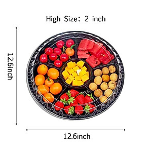 Yuxitia 12pcs Round Appetizer Serving Trays with Lids 12.6 Inches Veggie Fruit Trays Disposable Food Storage Containers 6 Divided Compartments Serving Containers Veggie Trays Party Buffet Picnic…