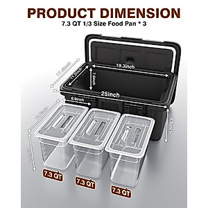 PYY Insulated Food Pan Carrier - 36QT Hot Box Food Warmer Box Stackable Top Load LLDPE Commercial Food Warmers with Three 1/3 Size PC Food Pans 4 Buckles for Restaurant Canteen Buffet Party Black