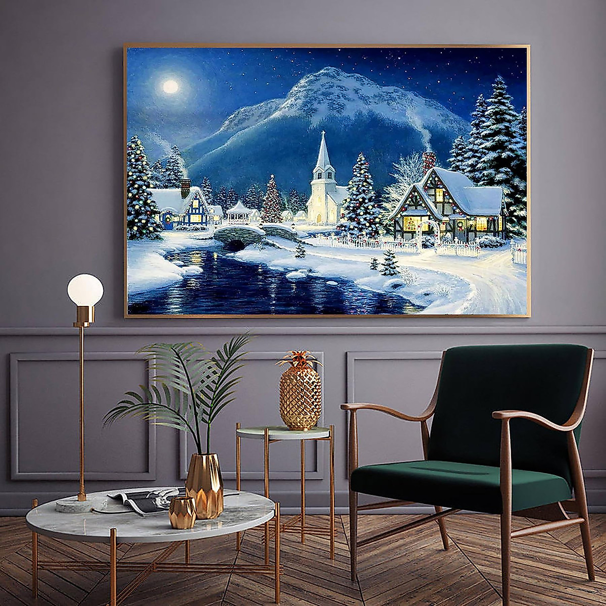 CHWGLFGG Christmas Diamond Painting Kits for Adults Beginners, Winter Church 5D Diamond Art Kits, DIY Full Round Drill Snow Scene Gem Art, Christmas Night Home Wall Decor 12 x 16 Inch