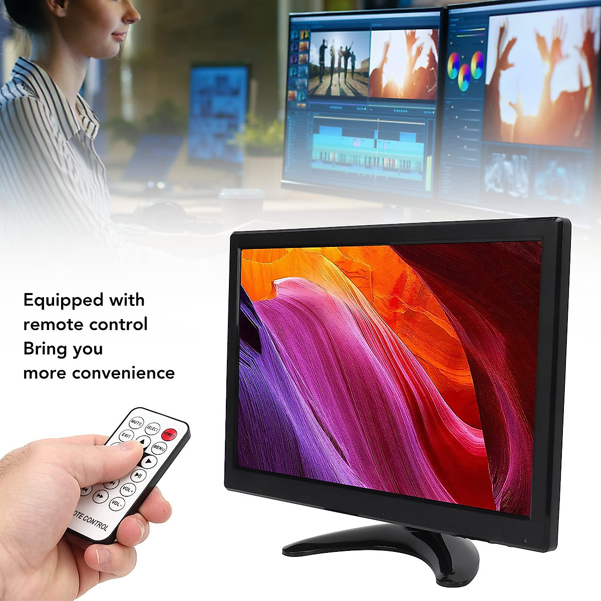 Acouto 12 Inch TFT LCD Monitor 16:10 1280x800 720P 1080P VGA HD Multimedia AV BNC USB DC Input Portable HD Color Display with Speaker Remote Control 100‑240V
