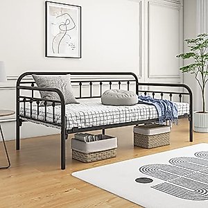 BOFENG Metal Daybed Frame Twin,Black Sofa Bed for Living Room Guest Room,Heavy Duty Steel Slats Support Platform Furniture,Platform Bed Frame with Storage No Box Spring Needed,Noise Free