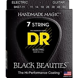 DR Strings BKE7-11 Black Beauties Electric Guitar Strings, Heavy 7-String, 11-60
