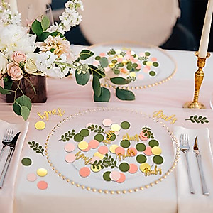 400 Pcs Greenery Baby Shower Confetti Scatter Decorations, Sage Olive Green Table Confetti Dots with Eucalyptus and Gold Baby Confetti Scatter for Baby Shower Gender Reveal Decor