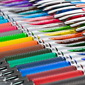 Pentel® EnerGel™ Retractable Liquid Gel Pens, Medium Point, 0.7 mm, Silver Barrel, Black Ink, Pack Of 12